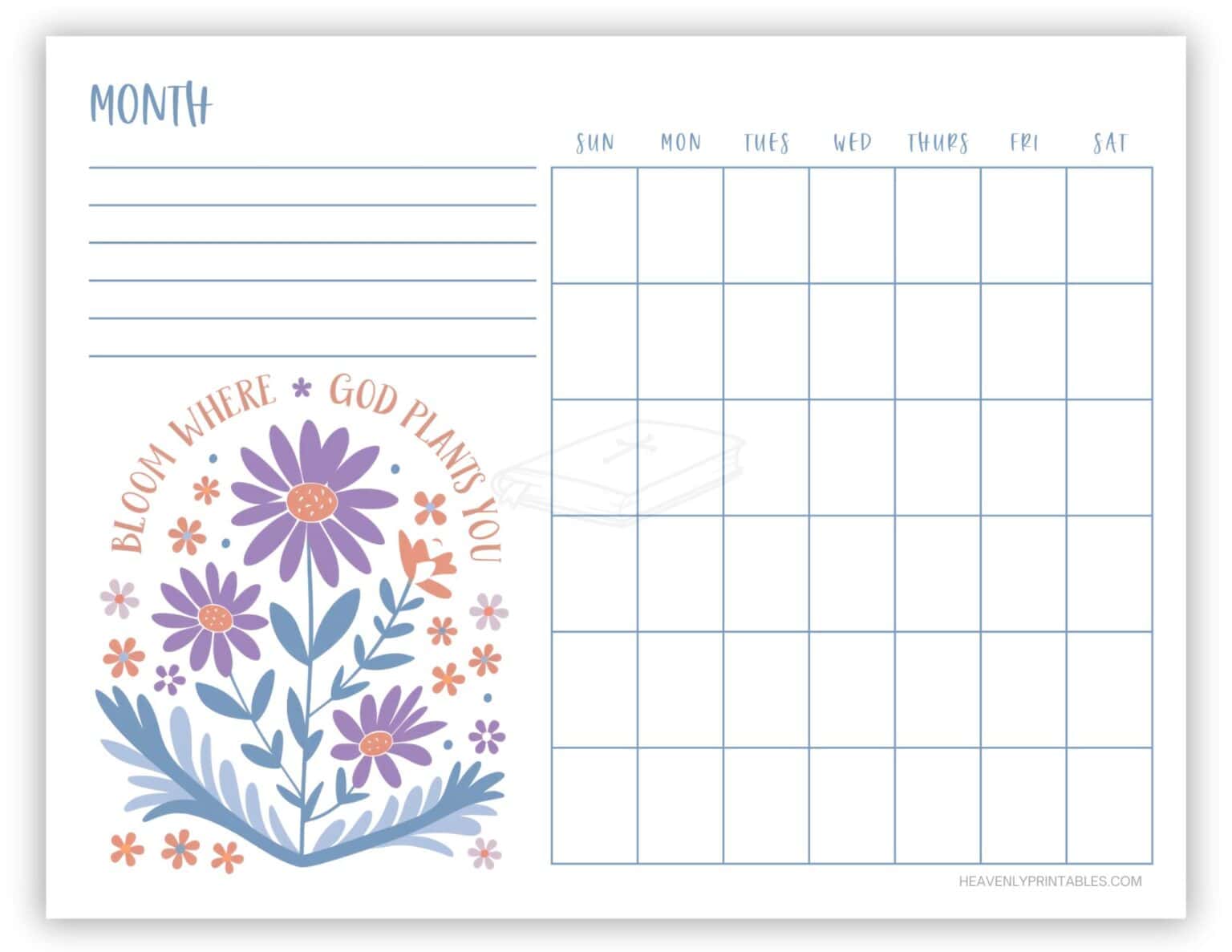 Flower-Themed Blank Calendar Printable (Free PDF Downloads) - Heavenly ...