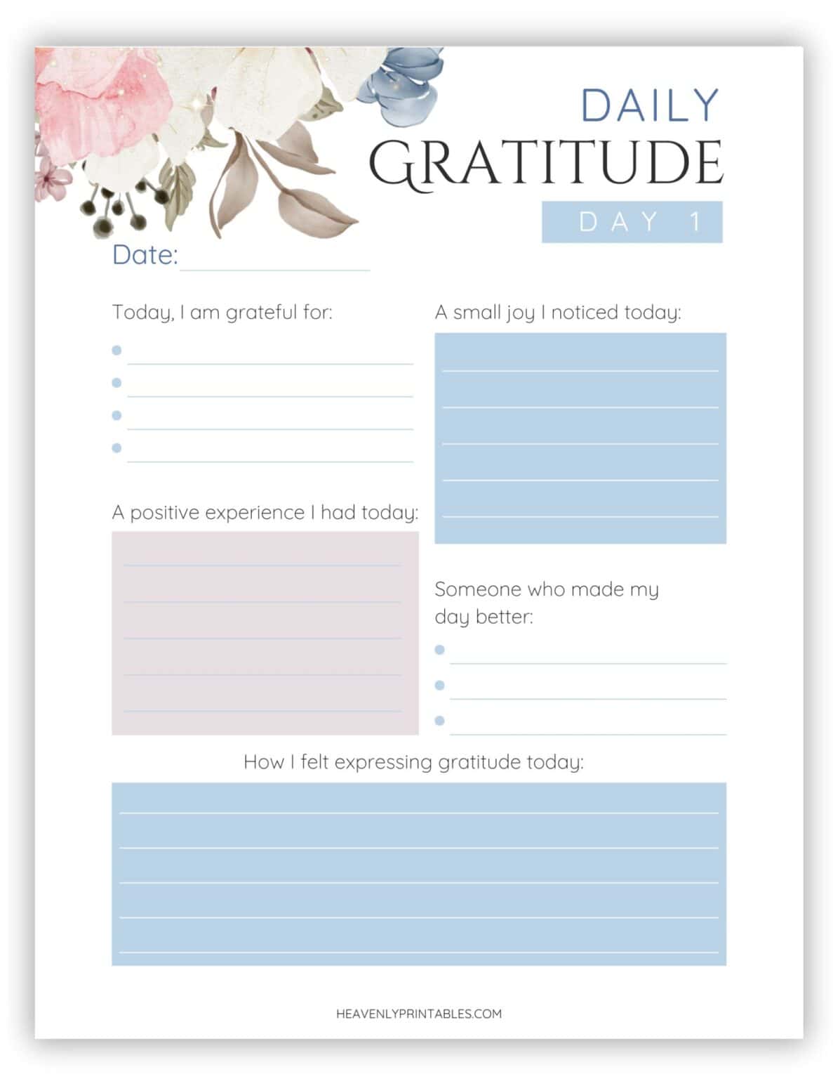 Floral Grateful Hearts Gratitude and Reflection Journal (Free PDF ...