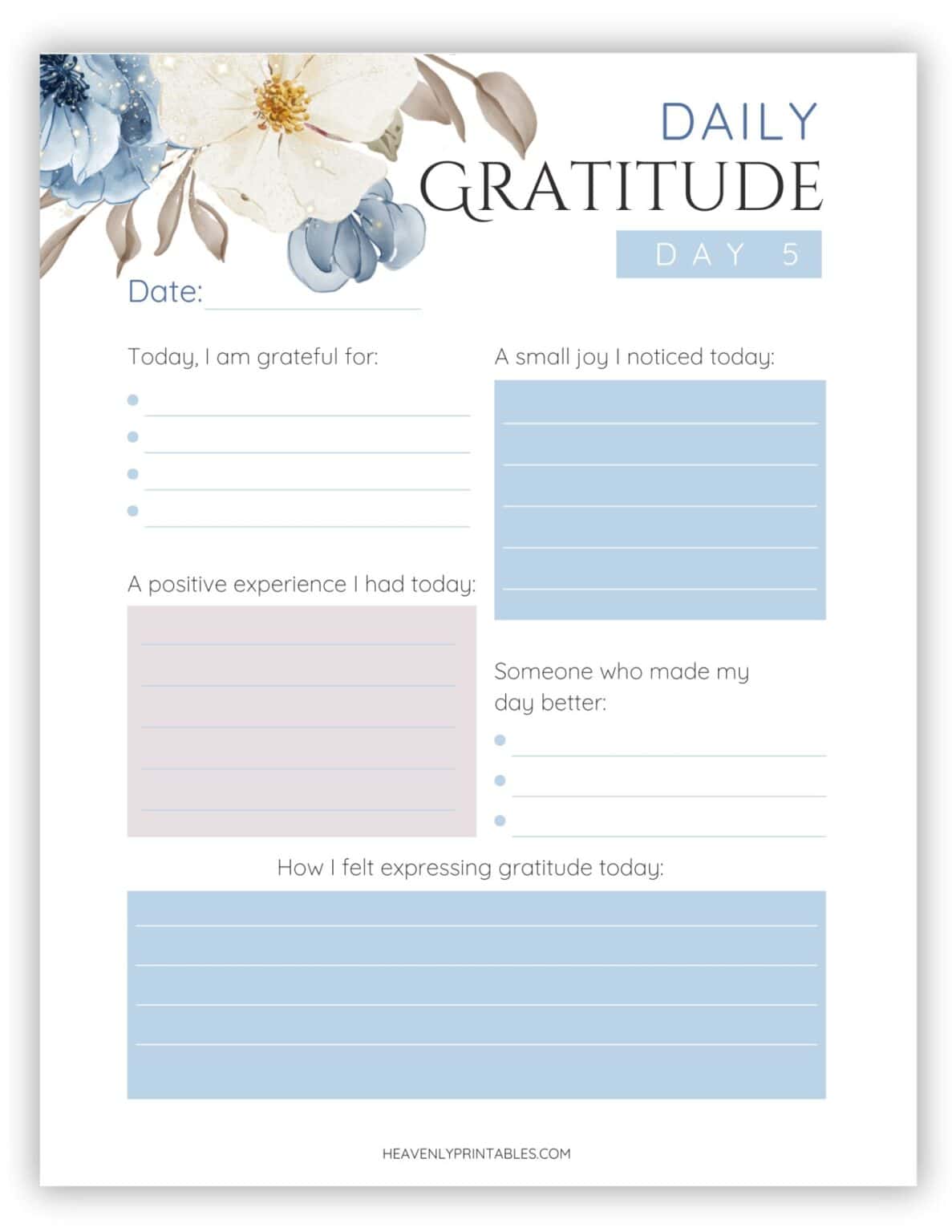 Floral Grateful Hearts Gratitude and Reflection Journal (Free PDF ...