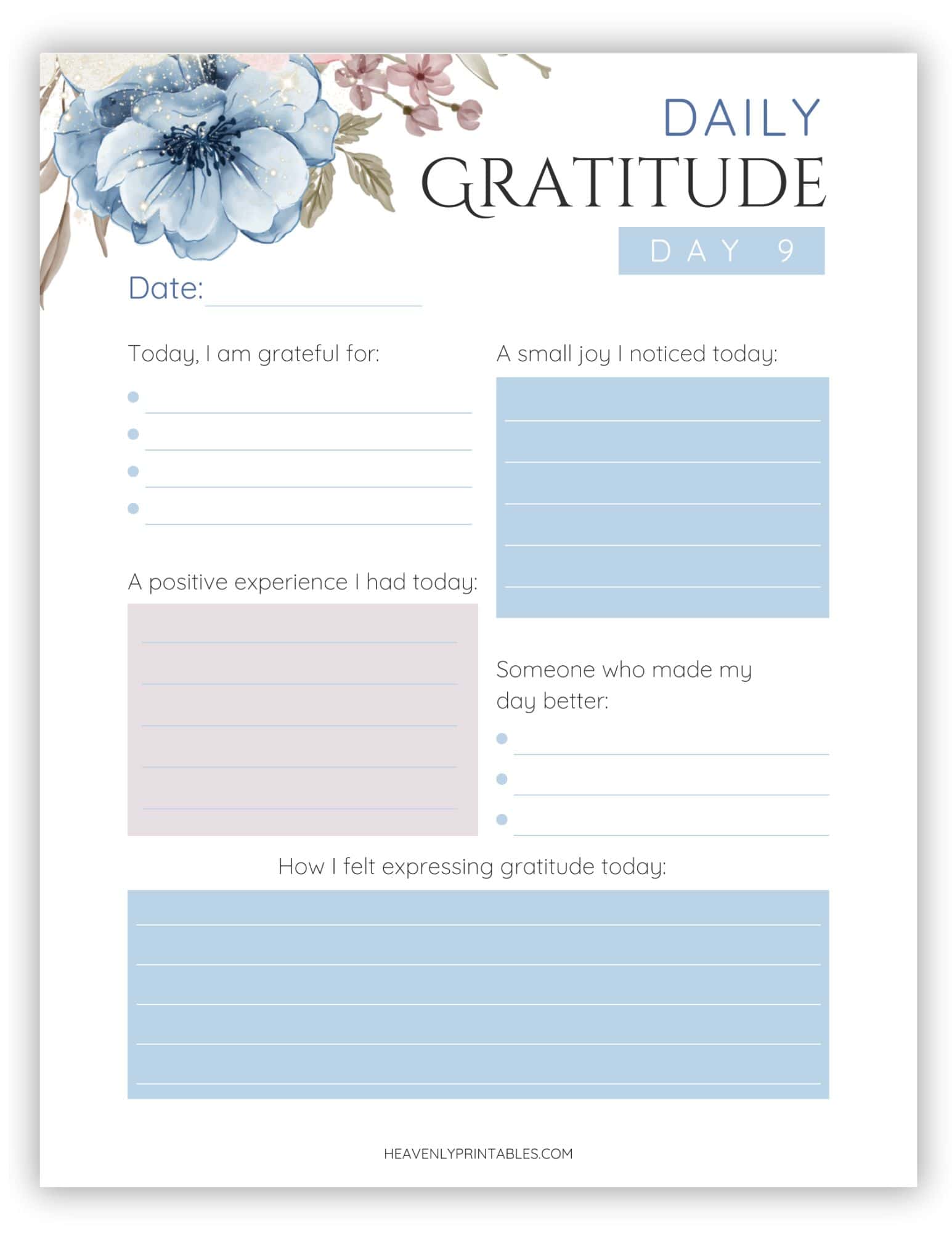 Floral Grateful Hearts Gratitude and Reflection Journal (Free PDF ...