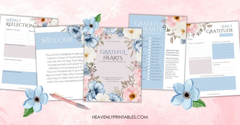 Floral Grateful Hearts Gratitude and Reflection Journal (Free PDF ...