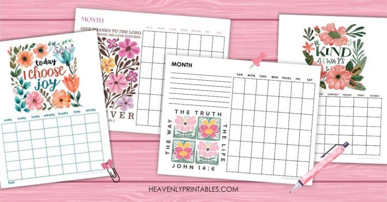 Flower-Themed Blank Calendar Printable (Free PDF Downloads) - Heavenly ...