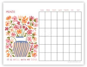 Flower-Themed Blank Calendar Printable (Free PDF Downloads) - Heavenly ...
