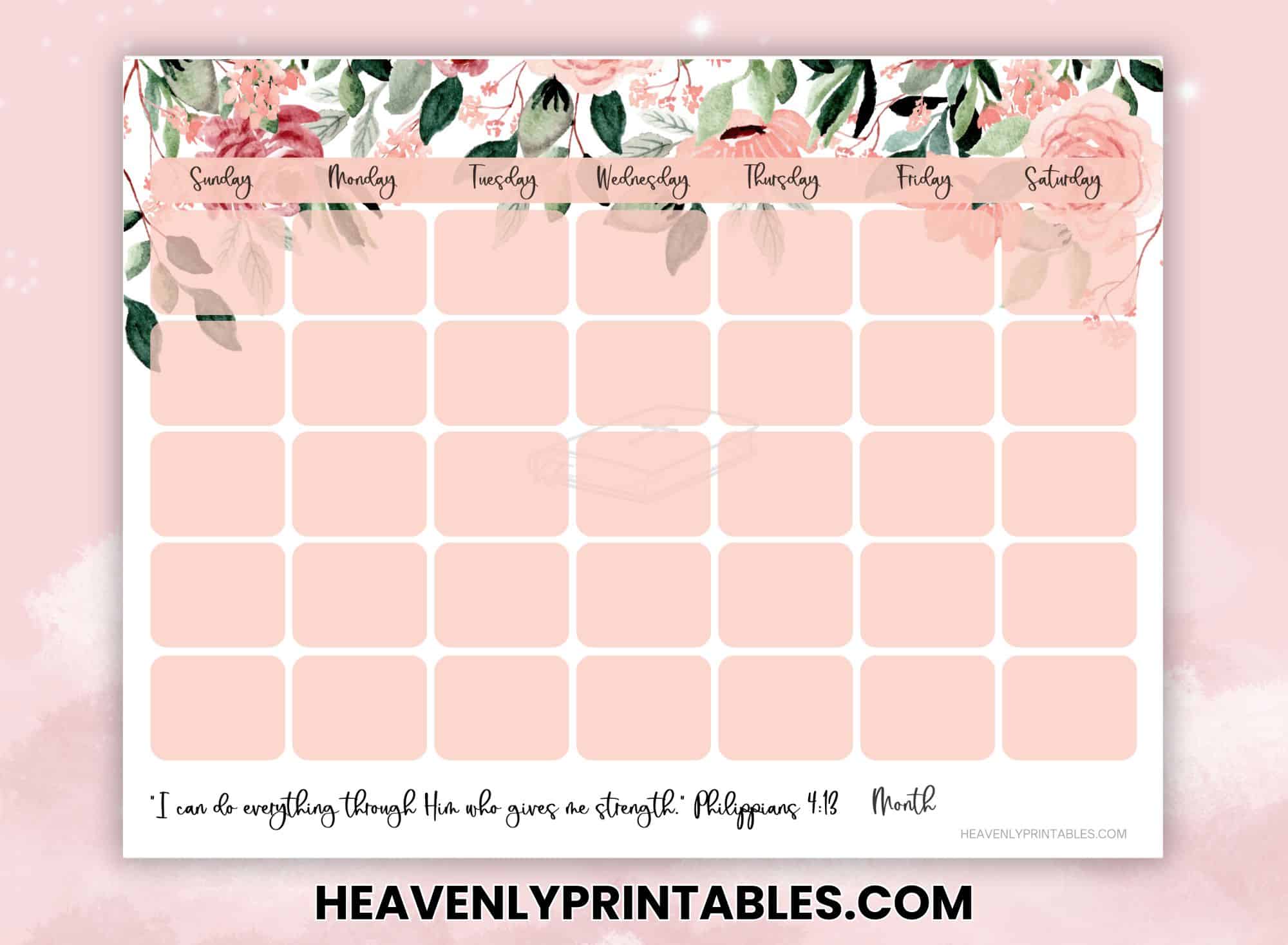 Pretty Floral Blank Calendars (Free PDF Printables) - Heavenly Printables