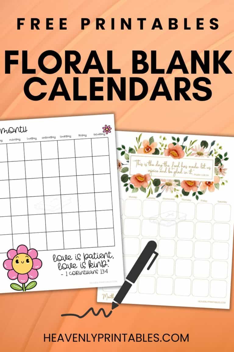 Pretty Floral Blank Calendars (Free PDF Printables) - Heavenly Printables