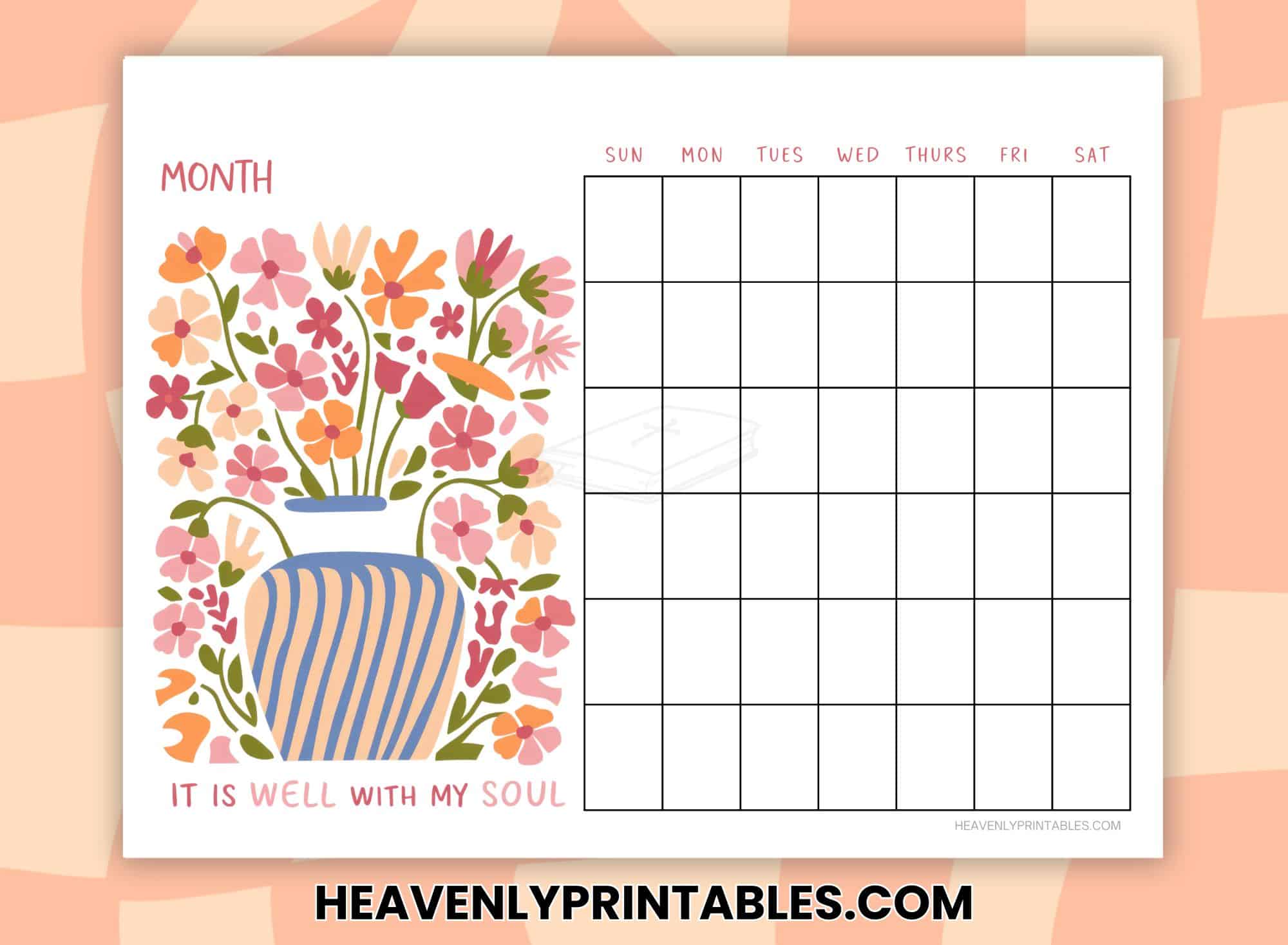 Flower-Themed Blank Calendar Printable (Free PDF Downloads) - Heavenly ...
