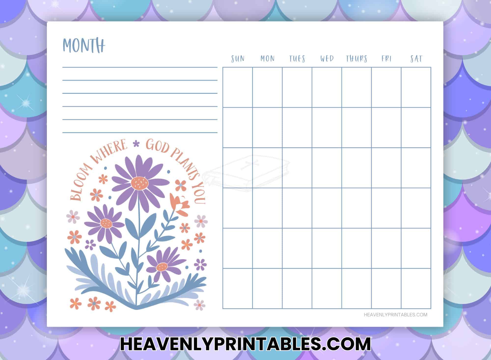 Flower-Themed Blank Calendar Printable (Free PDF Downloads) - Heavenly ...