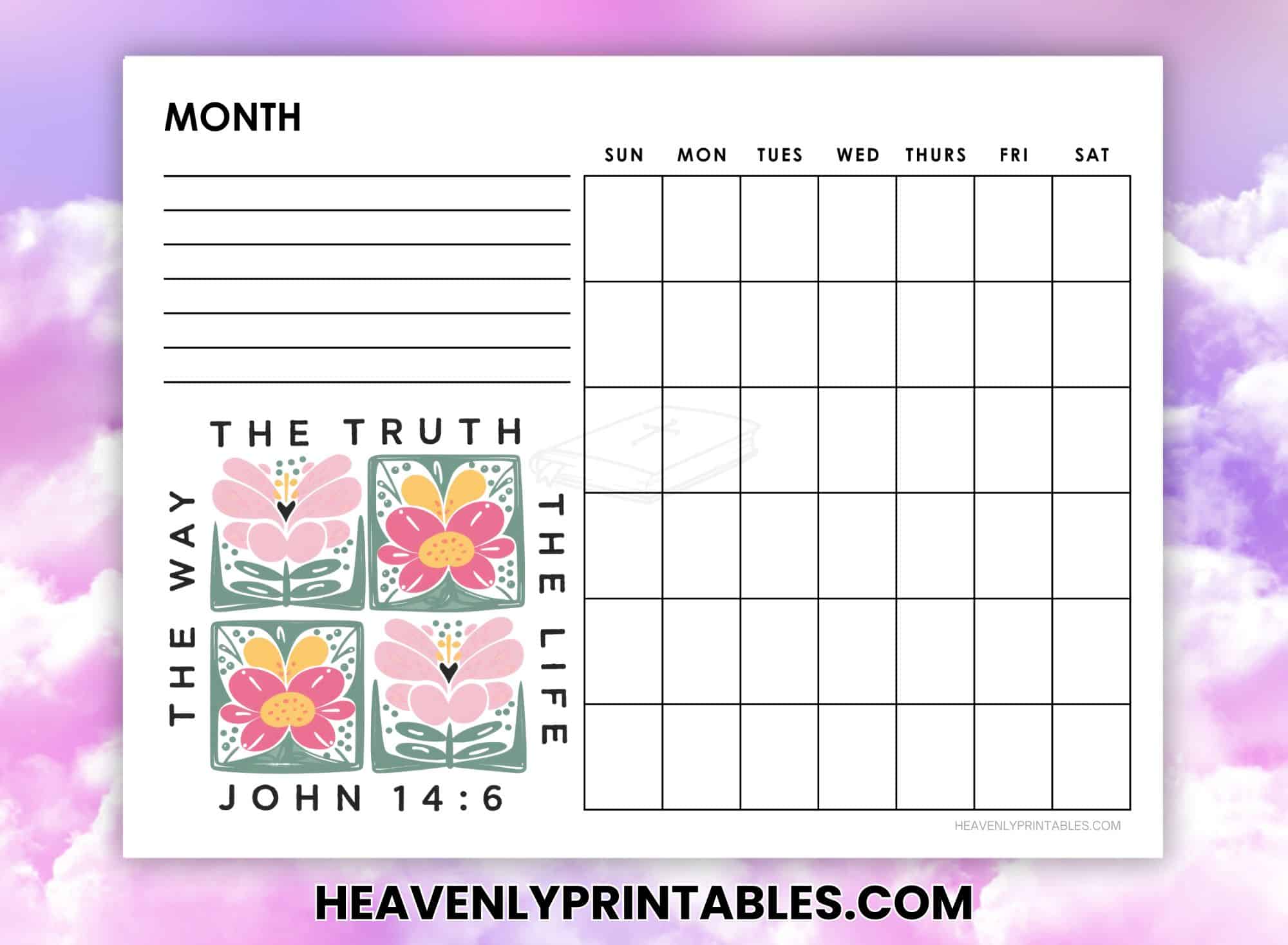 Flower-Themed Blank Calendar Printable (Free PDF Downloads) - Heavenly ...