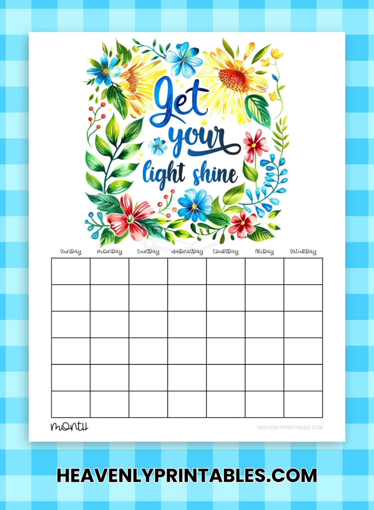 Flower-Themed Blank Calendar Printable (Free PDF Downloads) - Heavenly ...