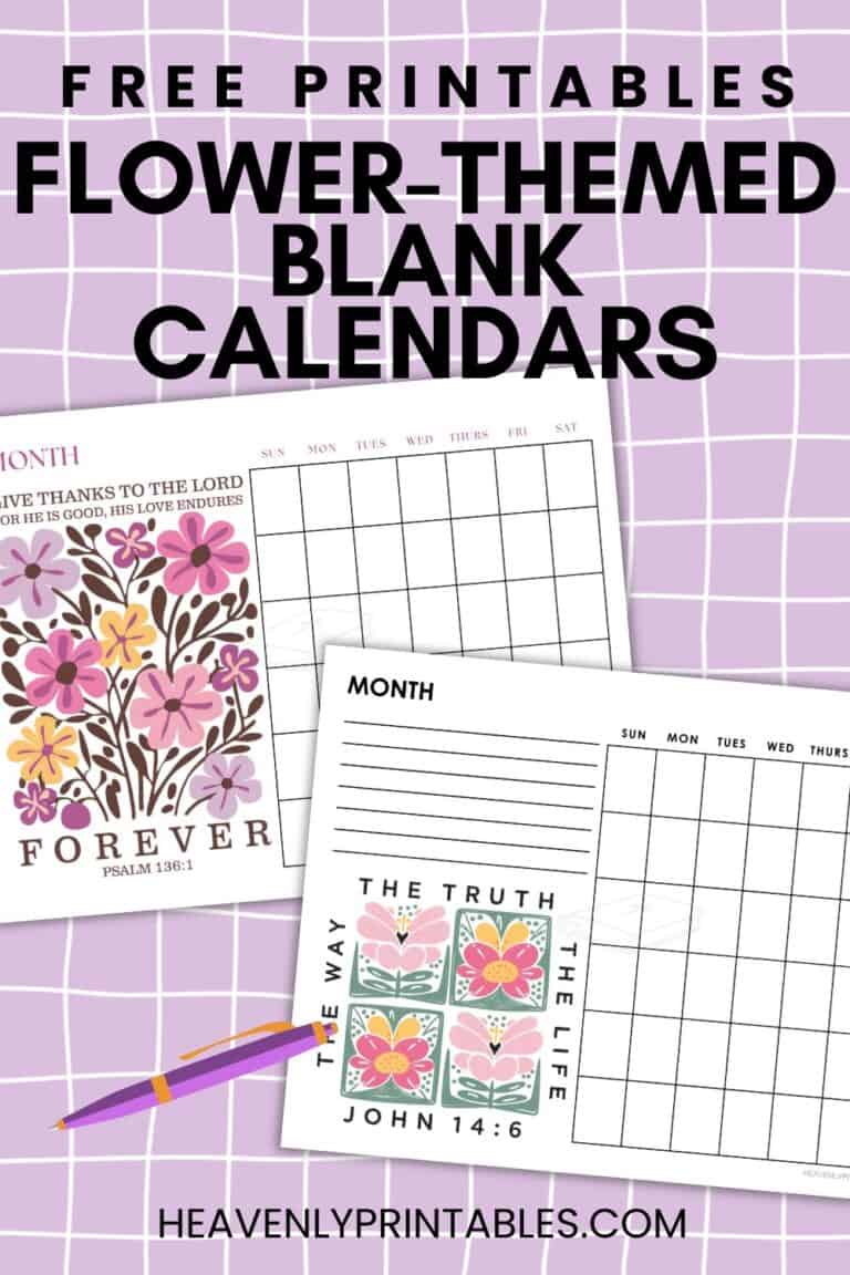 Flower-Themed Blank Calendar Printable (Free PDF Downloads) - Heavenly ...