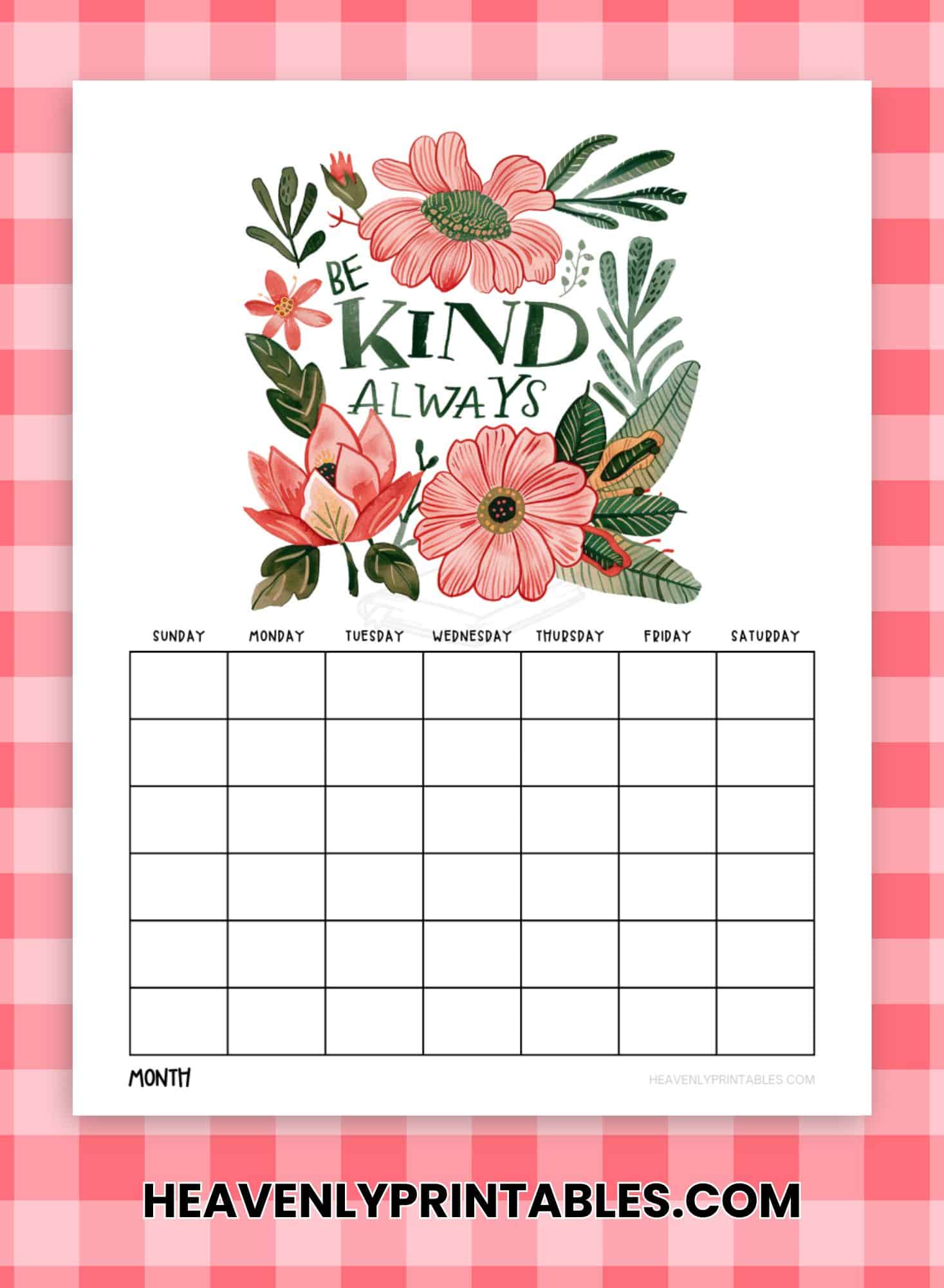 Flower-Themed Blank Calendar Printable (Free PDF Downloads) - Heavenly ...
