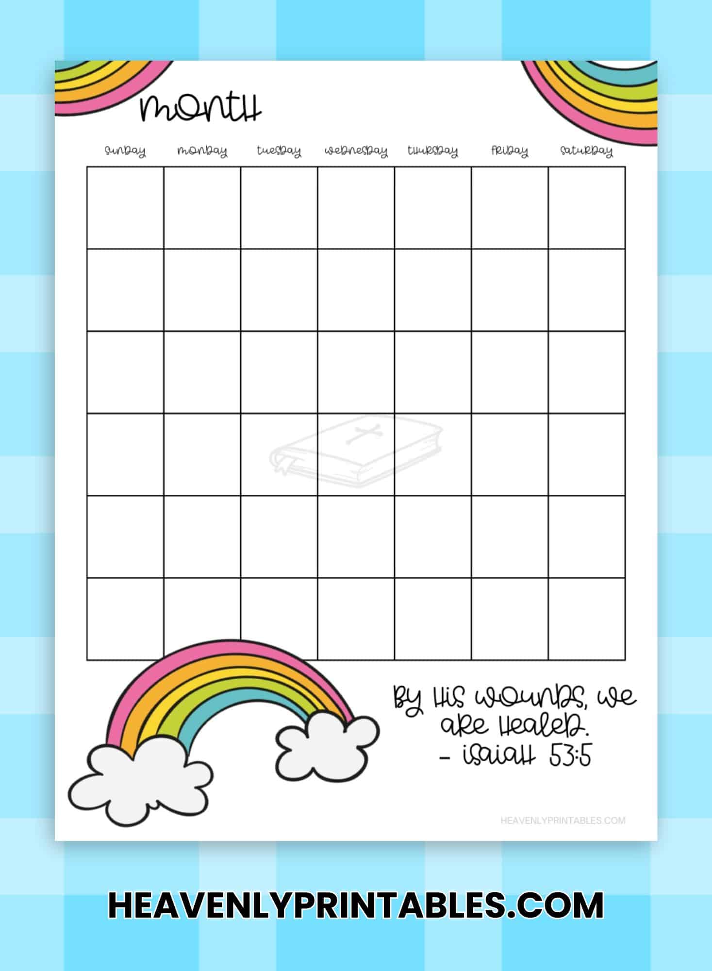 Rainbow Blank Calendar Printables (Free PDF Downloads) - Heavenly ...