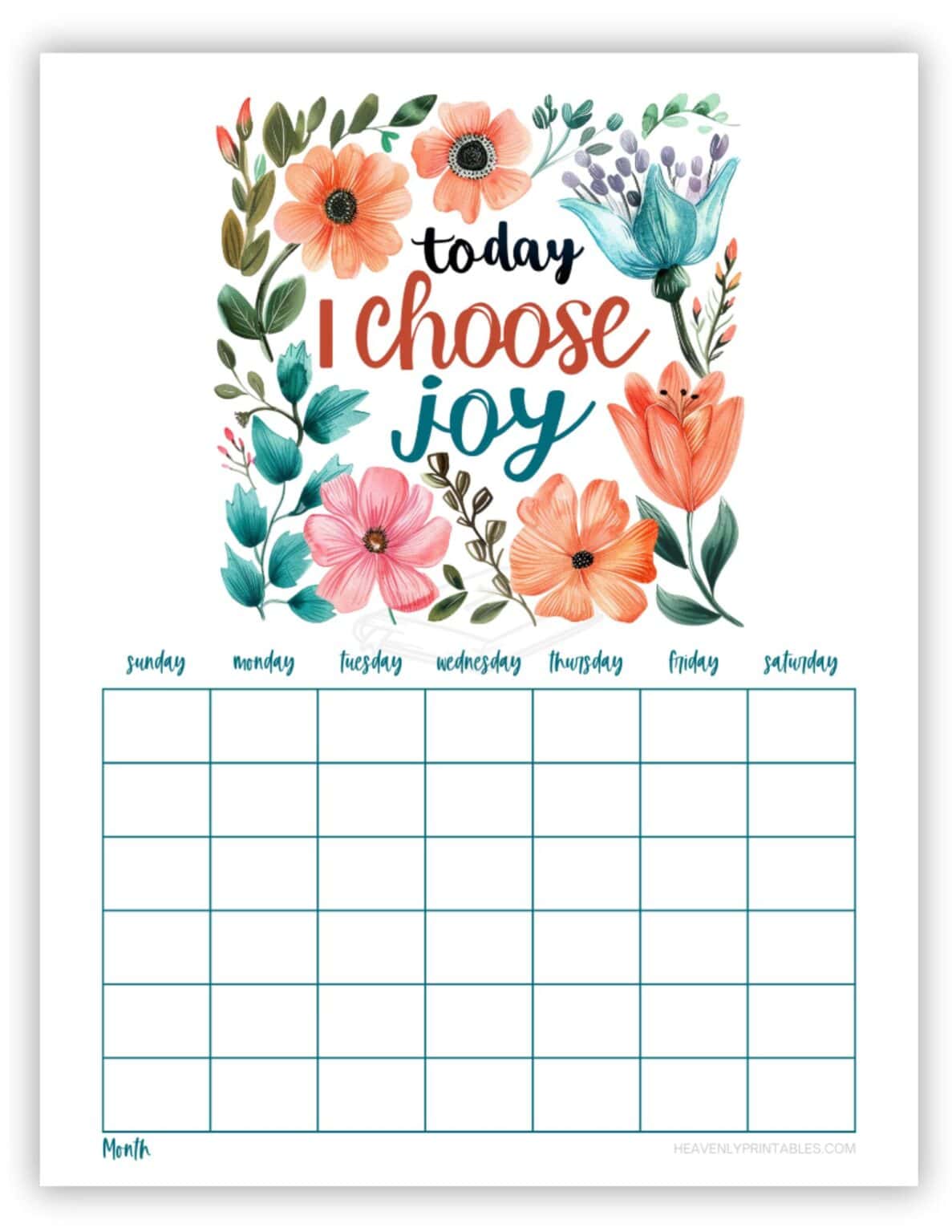 Flower-Themed Blank Calendar Printable (Free PDF Downloads) - Heavenly ...