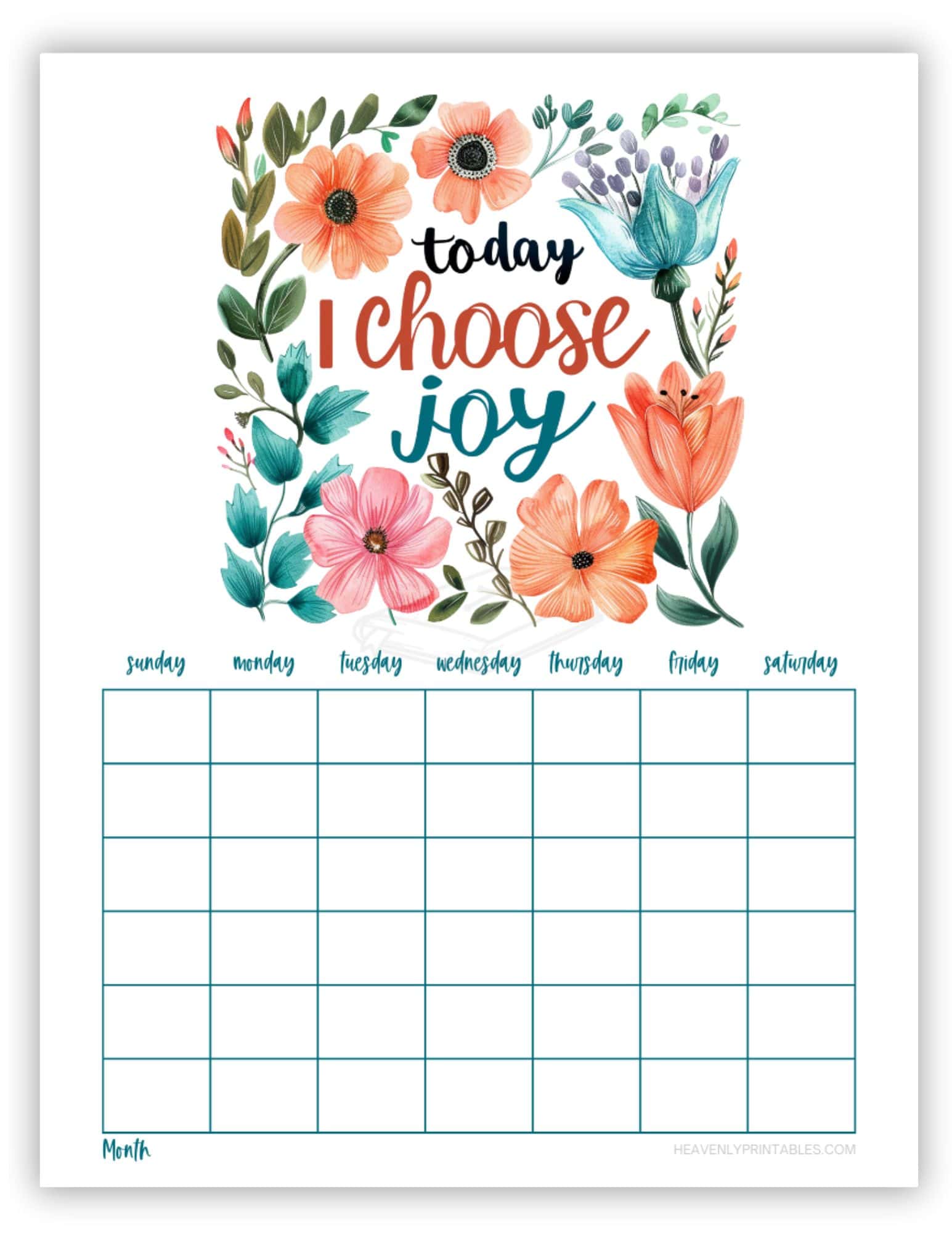 Flower-Themed Blank Calendar Printable (Free PDF Downloads) - Heavenly ...