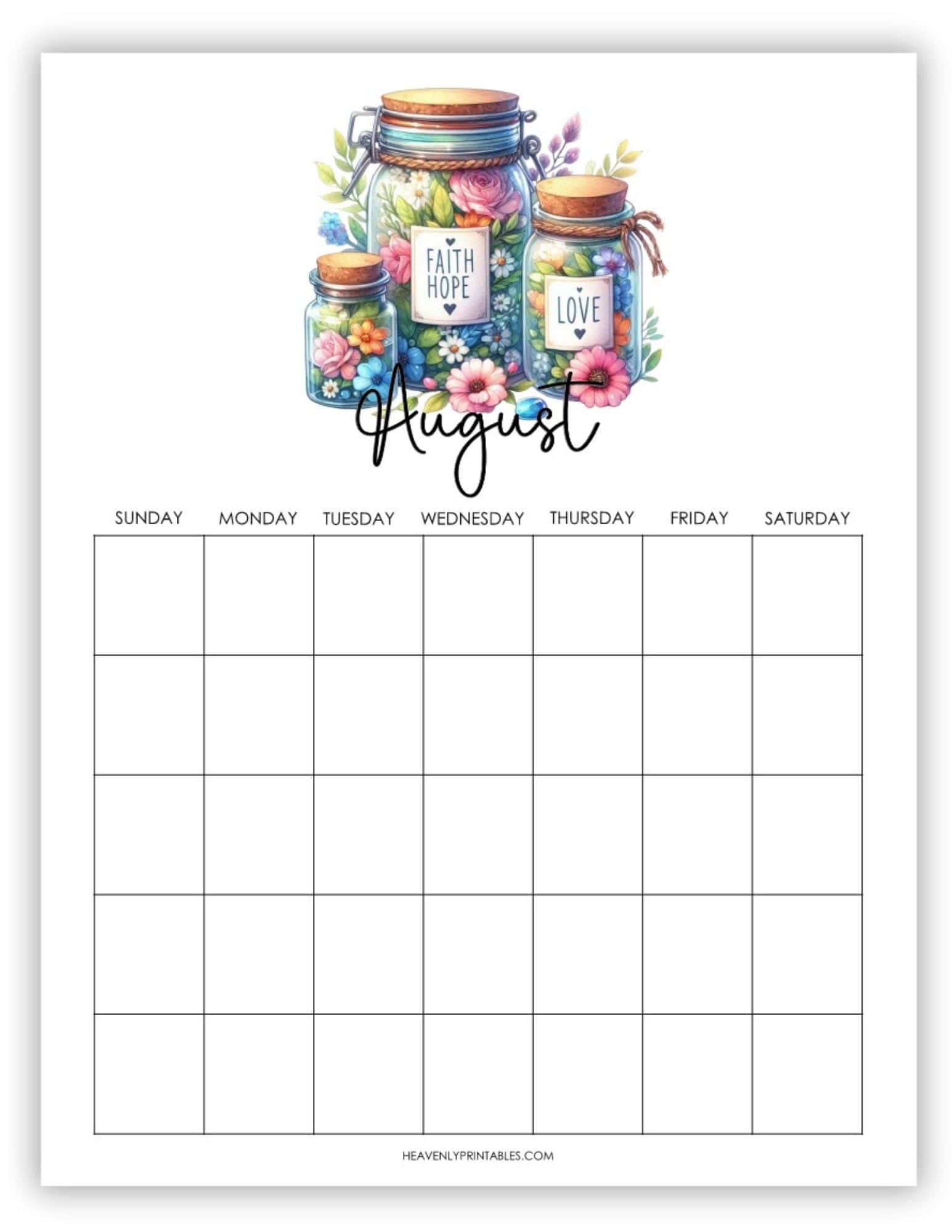 August Calendar Planner (Free PDF Printable) - Heavenly Printables