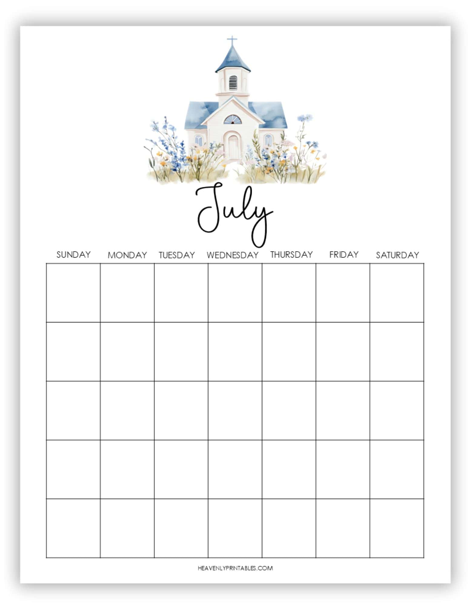 July Calendar Planner (Free PDF Printable) - Heavenly Printables