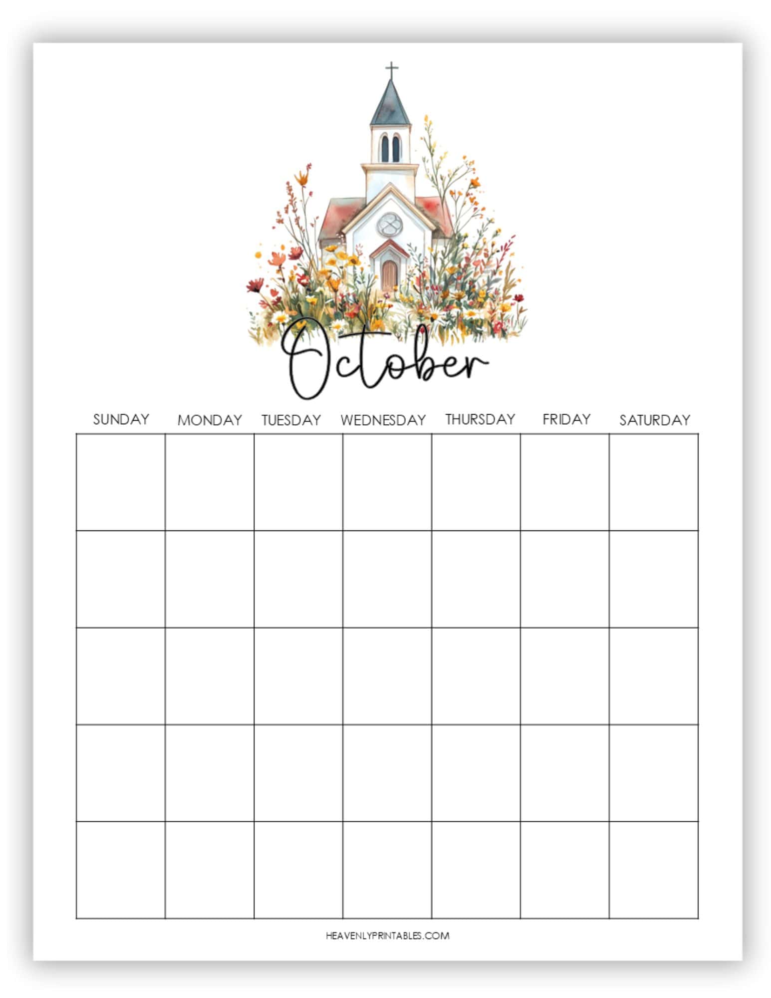 October Calendar Planner (Free PDF Printable) - Heavenly Printables