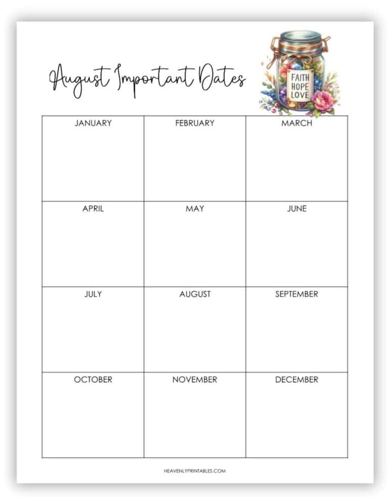 August Calendar Planner (Free PDF Printable) - Heavenly Printables