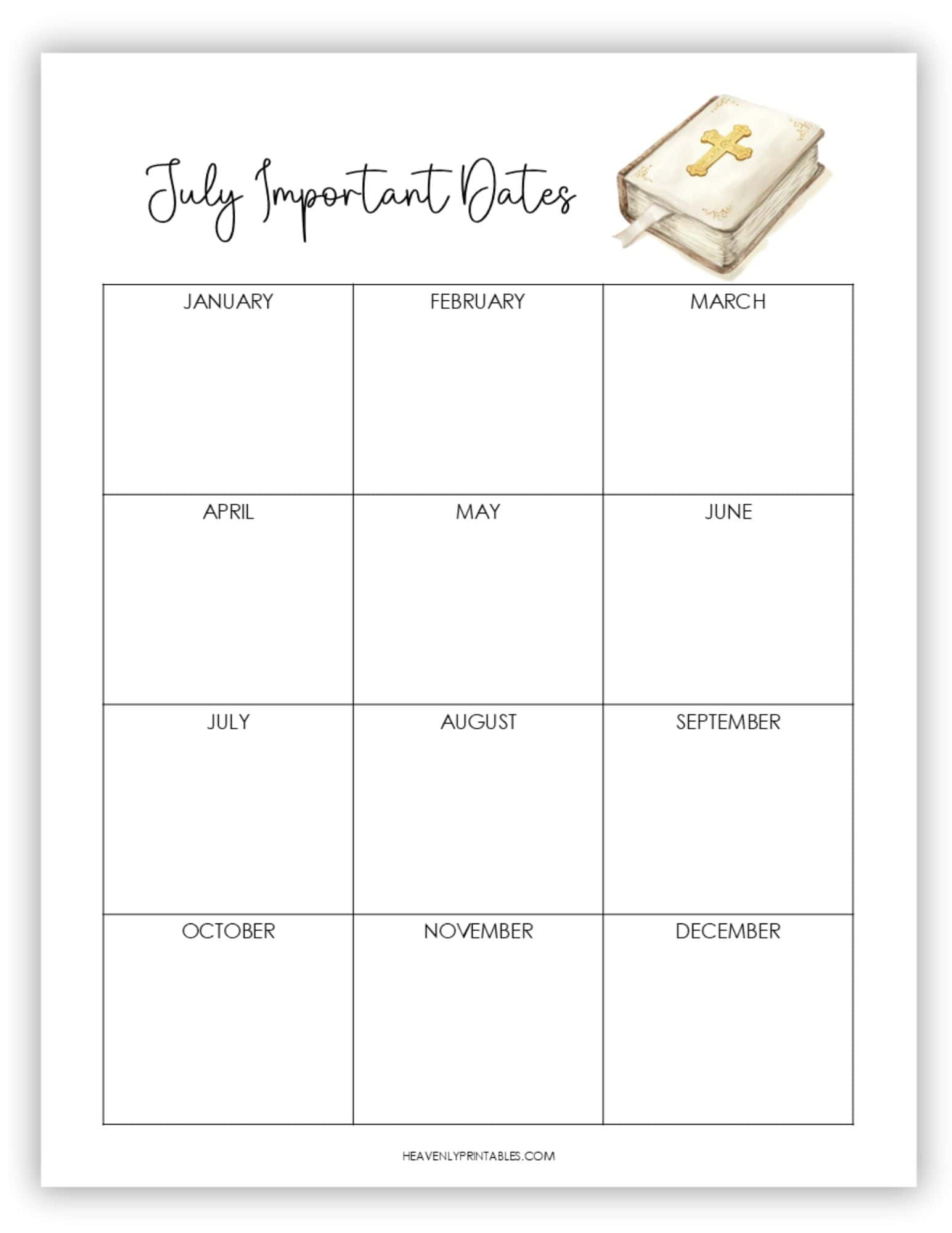 July Calendar Planner (Free PDF Printable) - Heavenly Printables