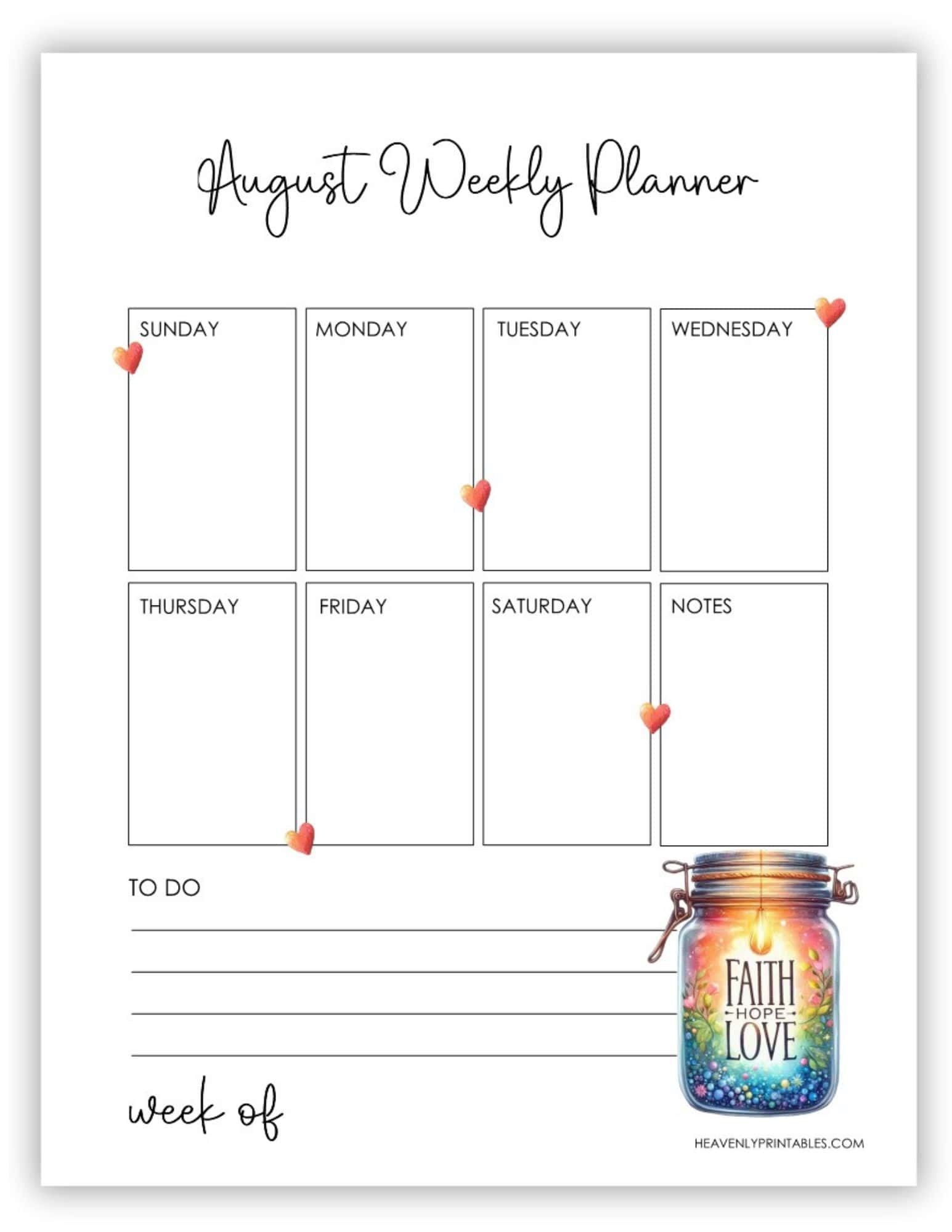 August Calendar Planner (Free PDF Printable) - Heavenly Printables