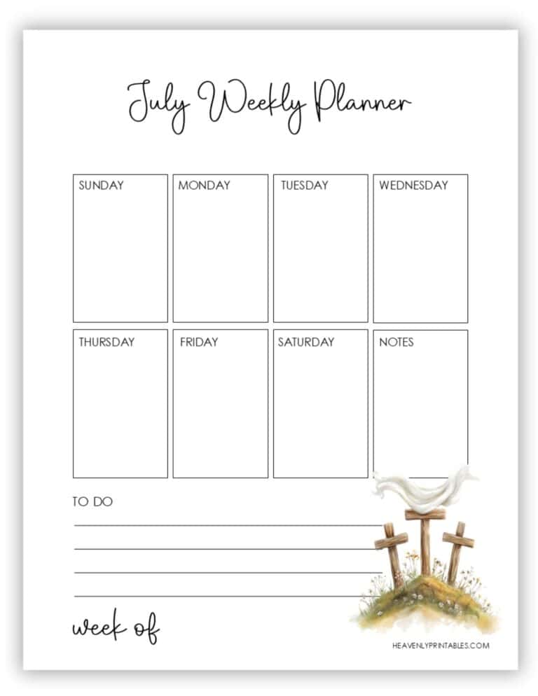 July Calendar Planner (Free PDF Printable) - Heavenly Printables