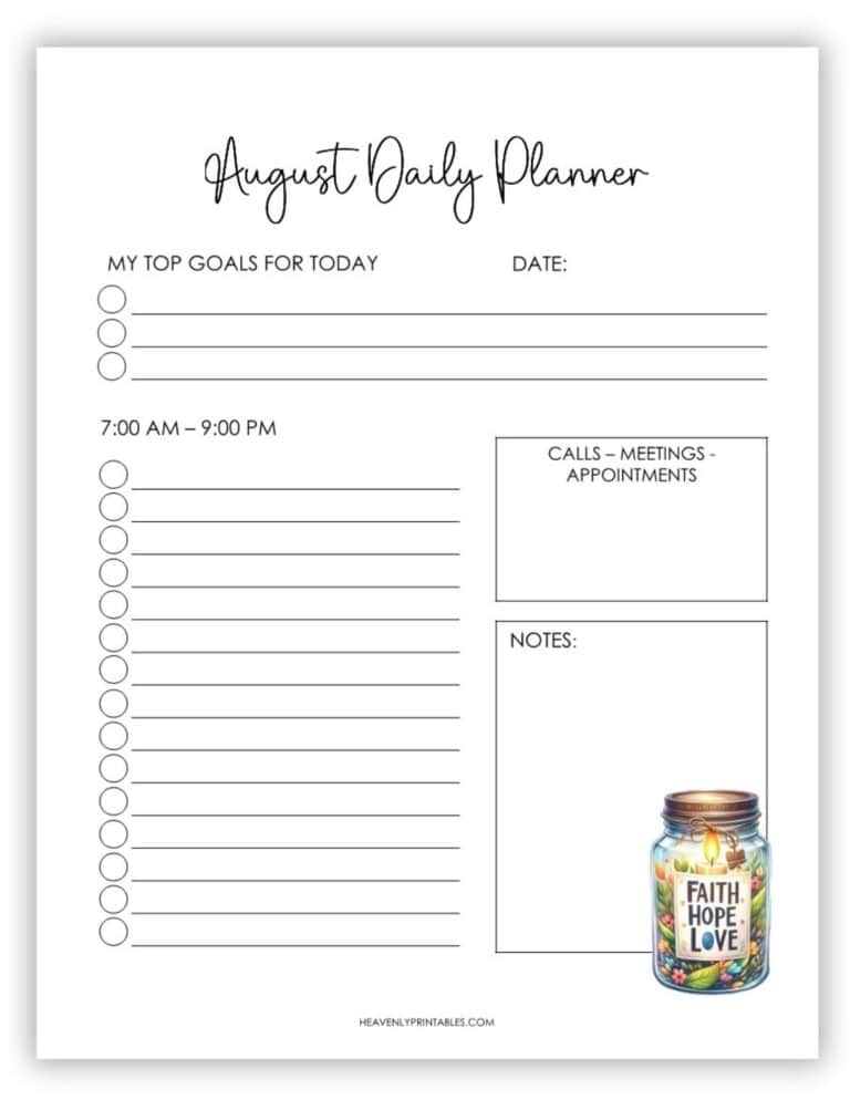 August Calendar Planner (Free PDF Printable) - Heavenly Printables