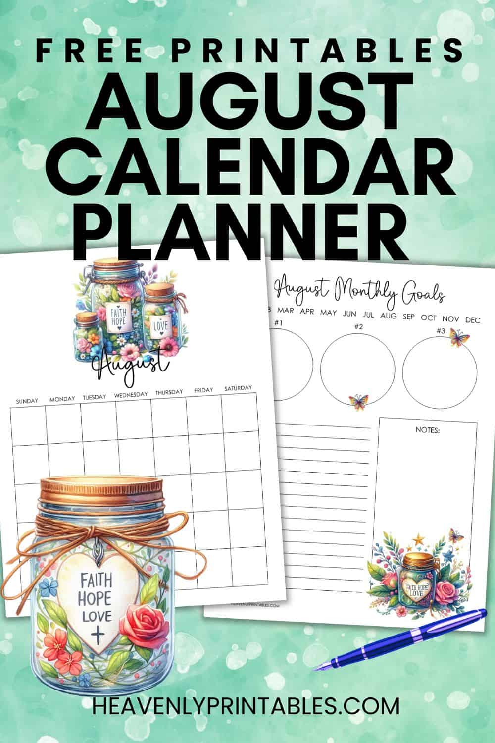 August Calendar Planner (Free PDF Printable) - Heavenly Printables
