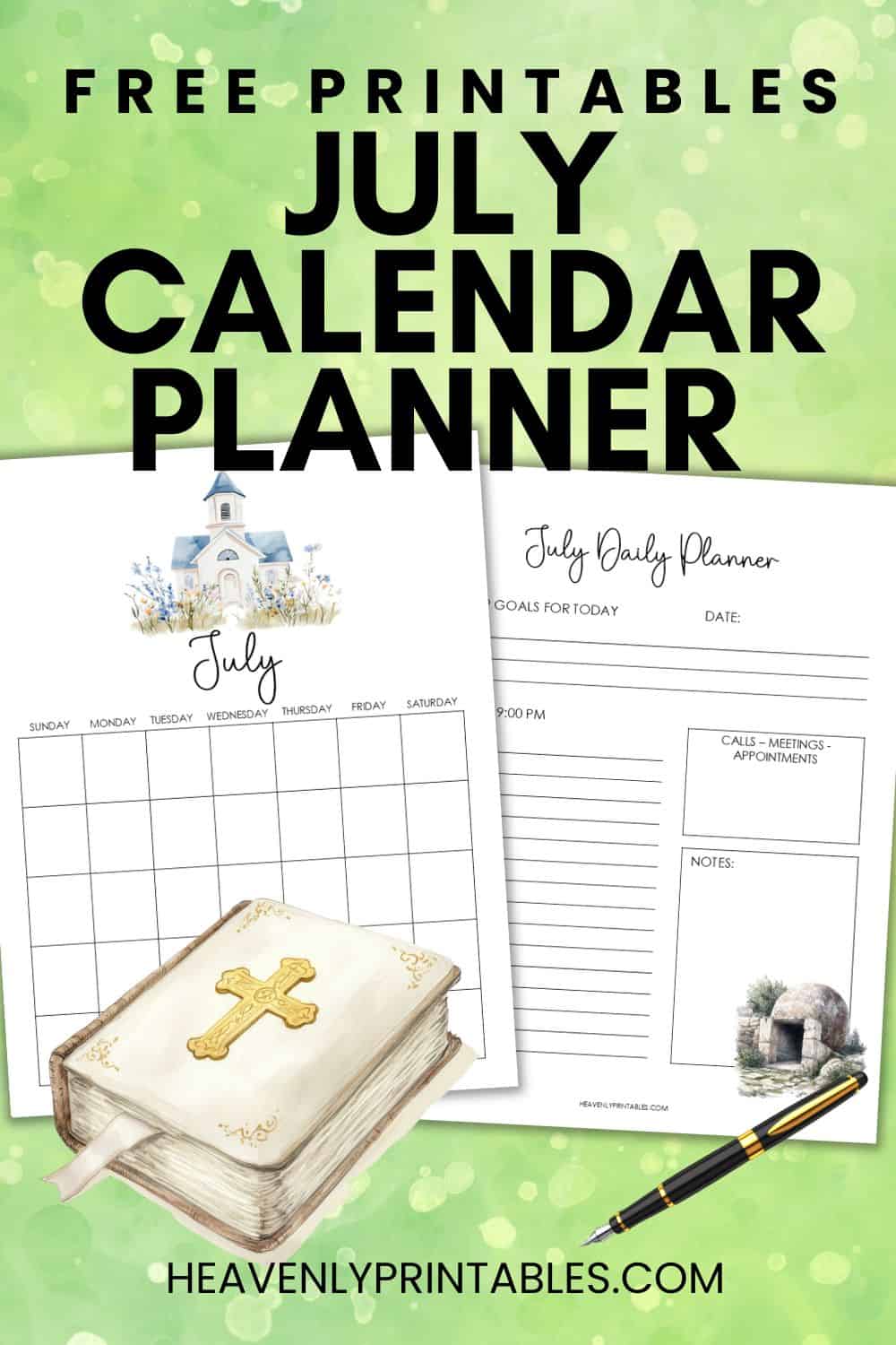 July Calendar Planner (Free PDF Printable) - Heavenly Printables