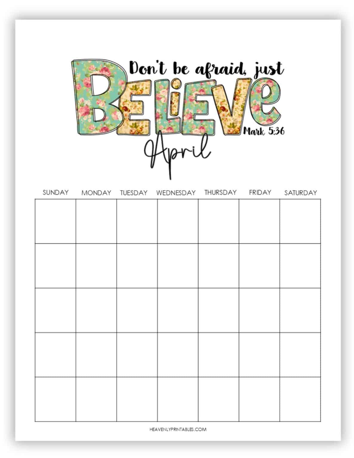 April Calendar Planner (Free PDF Printables) - Heavenly Printables