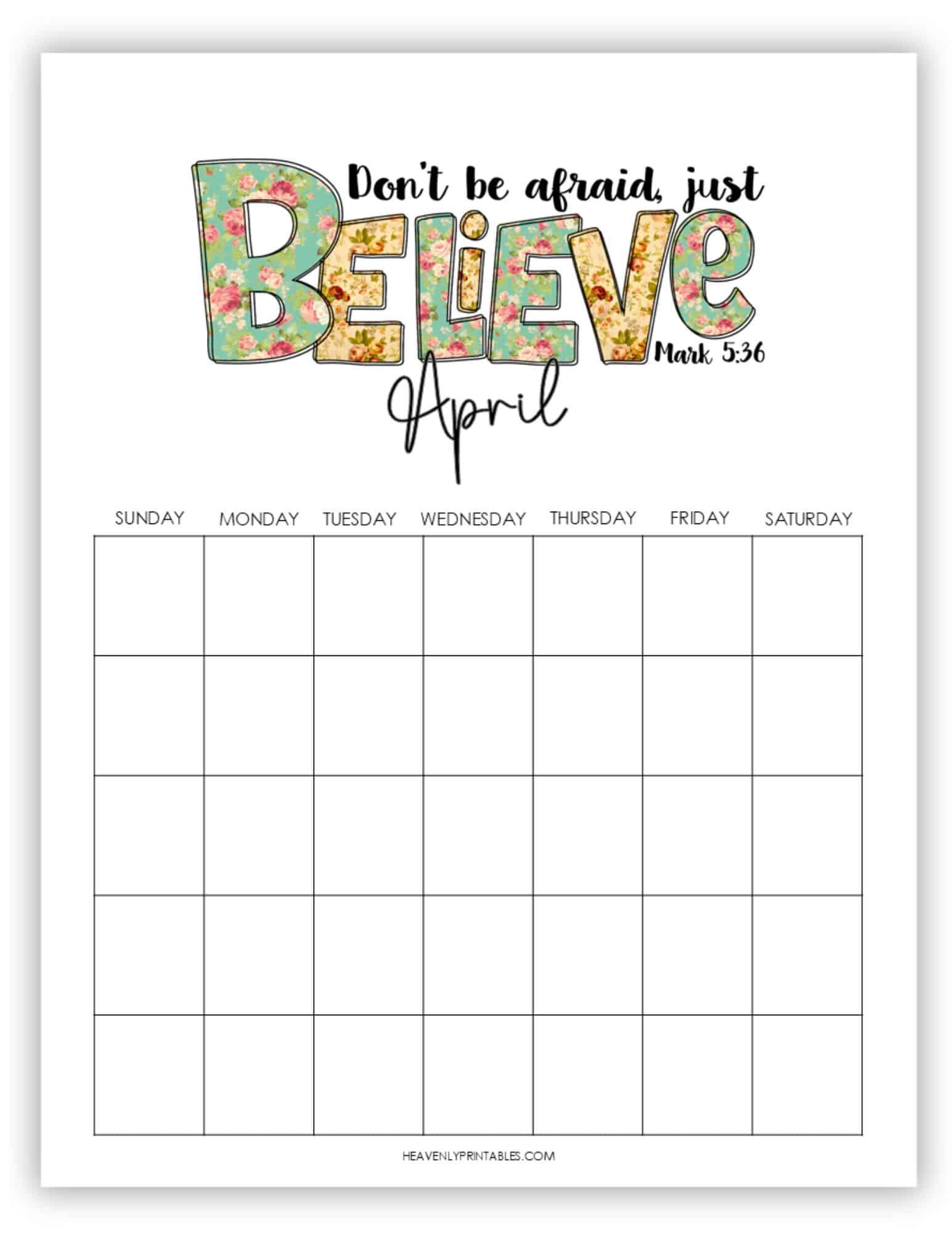 April Calendar Planner (Free PDF Printables) - Heavenly Printables