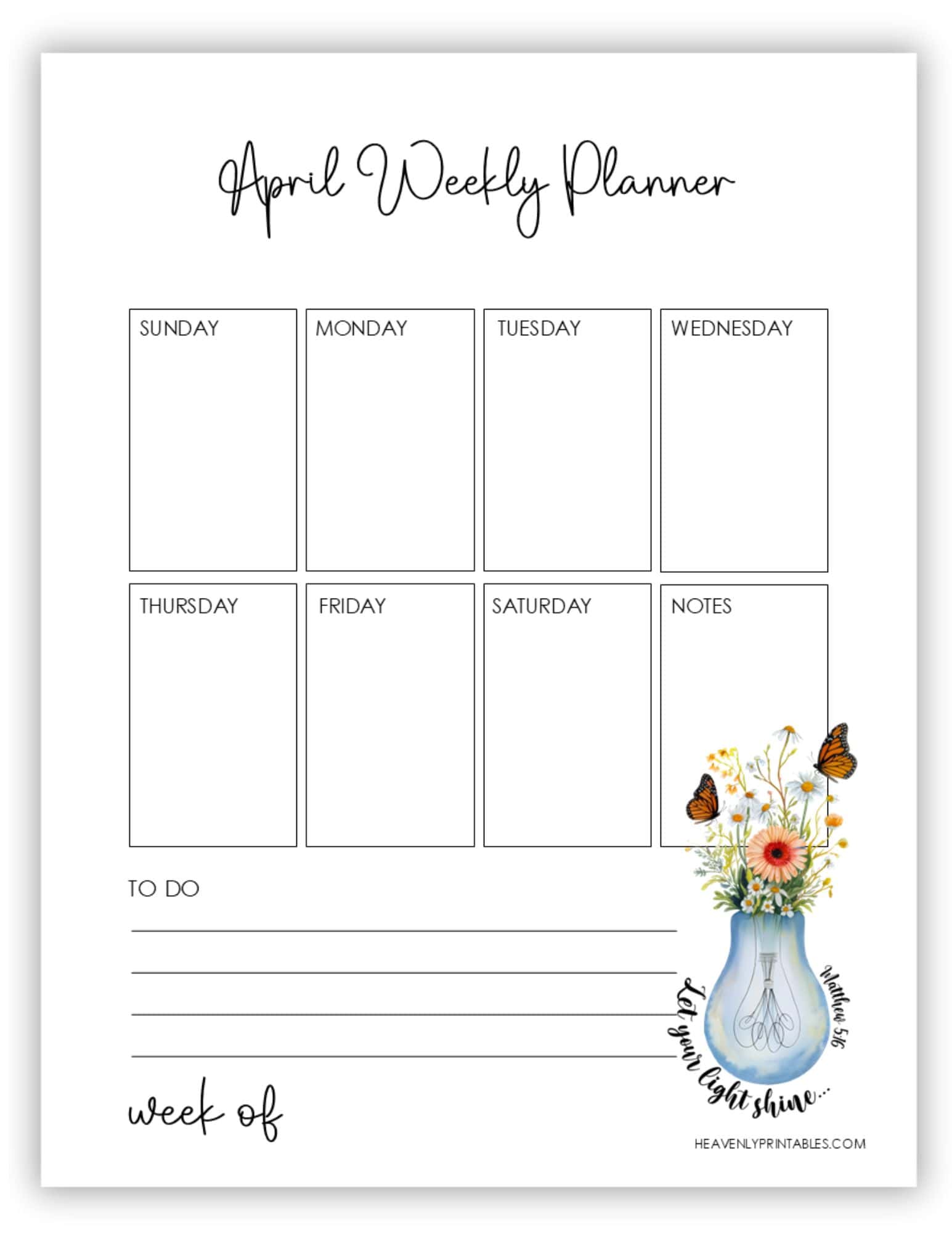 April Calendar Planner (Free PDF Printables) - Heavenly Printables