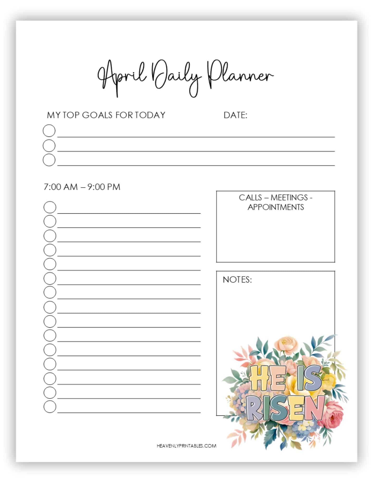 April Calendar Planner (Free PDF Printables) - Heavenly Printables