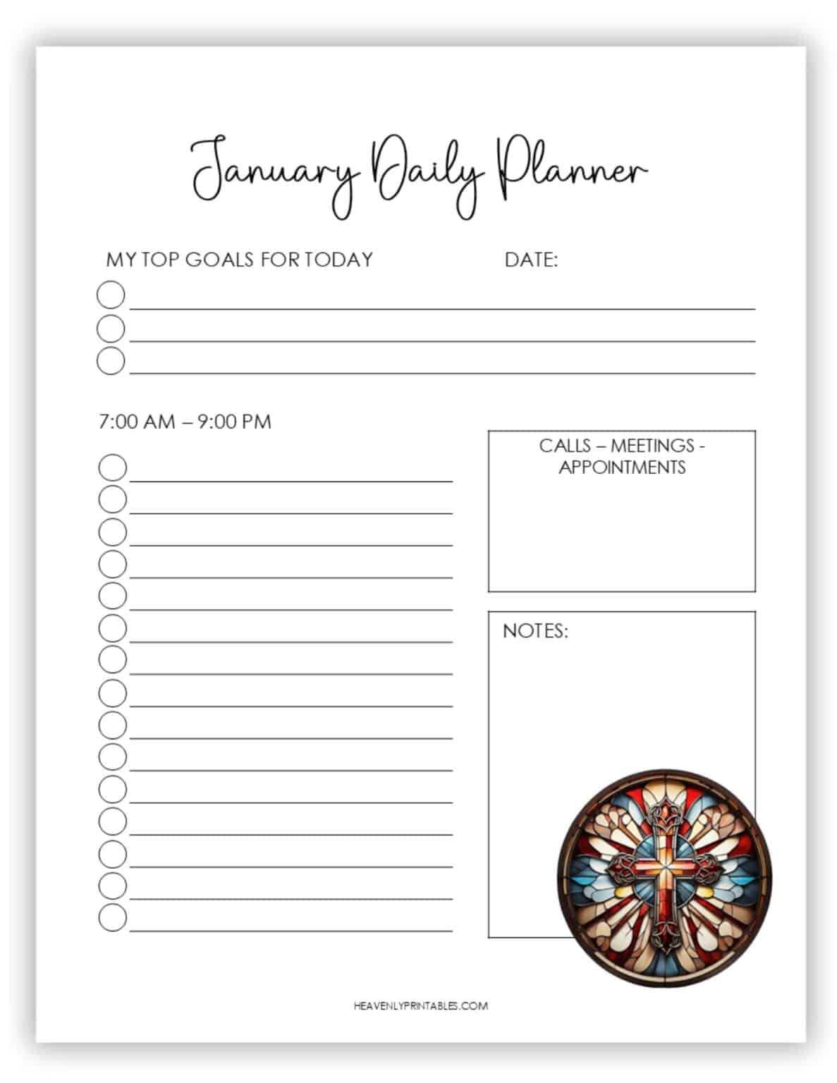 January Calendar Planner (Free PDF Printable) - Heavenly Printables