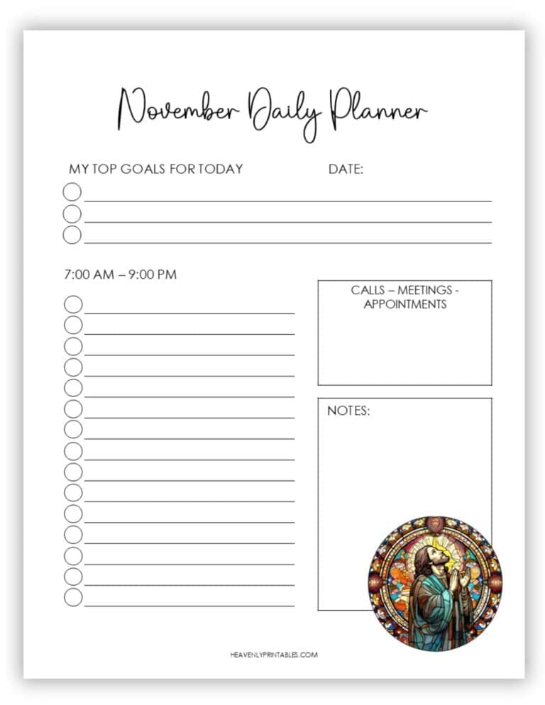 November Calendar Planner (Free PDF Printable) - Heavenly Printables