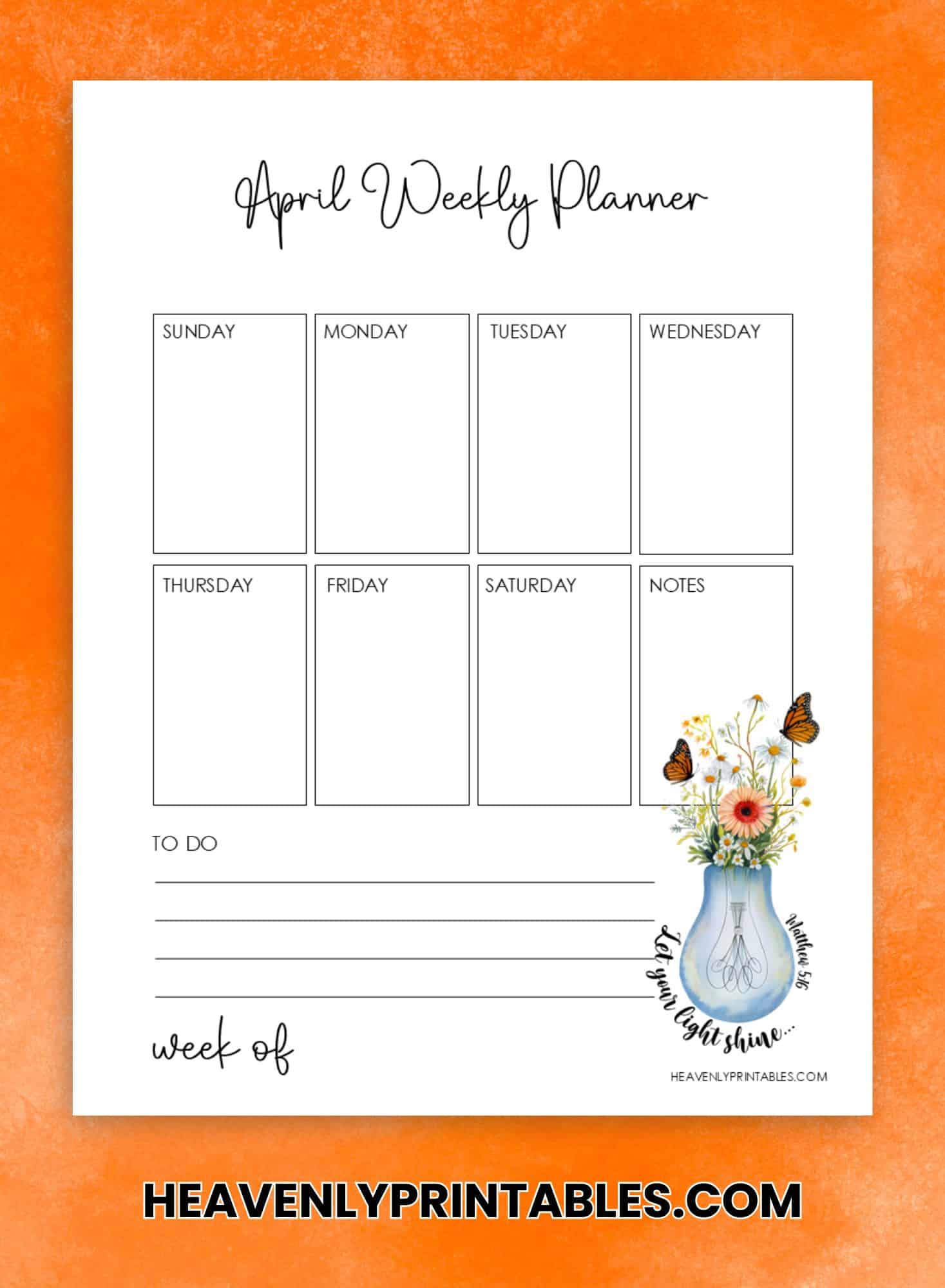April Calendar Planner (Free PDF Printables) - Heavenly Printables
