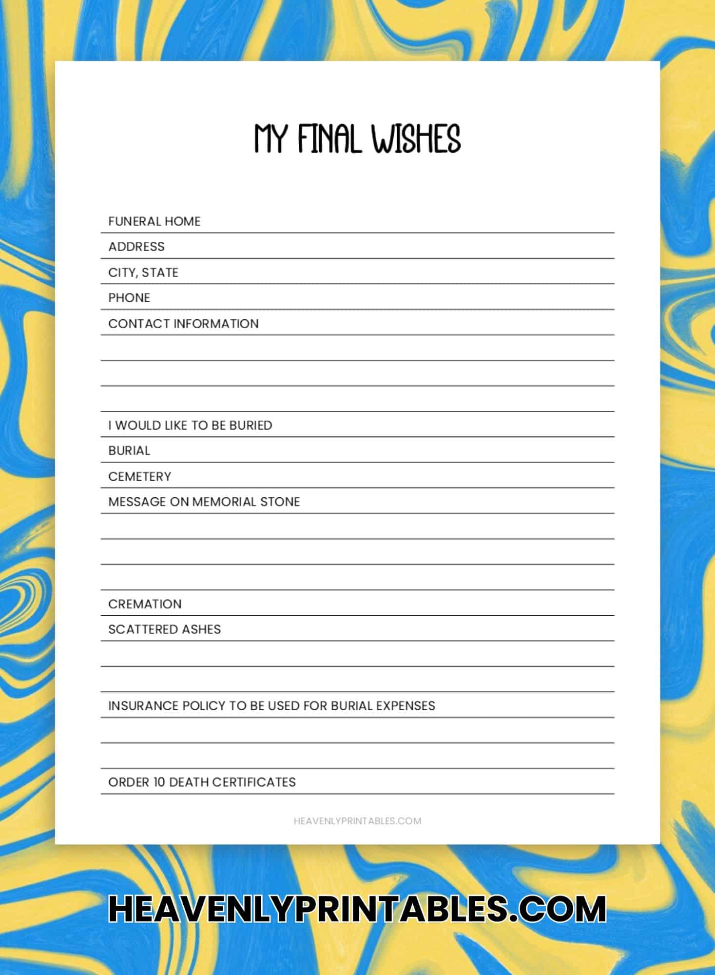 Final Wishes Planner (Free PDF Printable) - Heavenly Printables